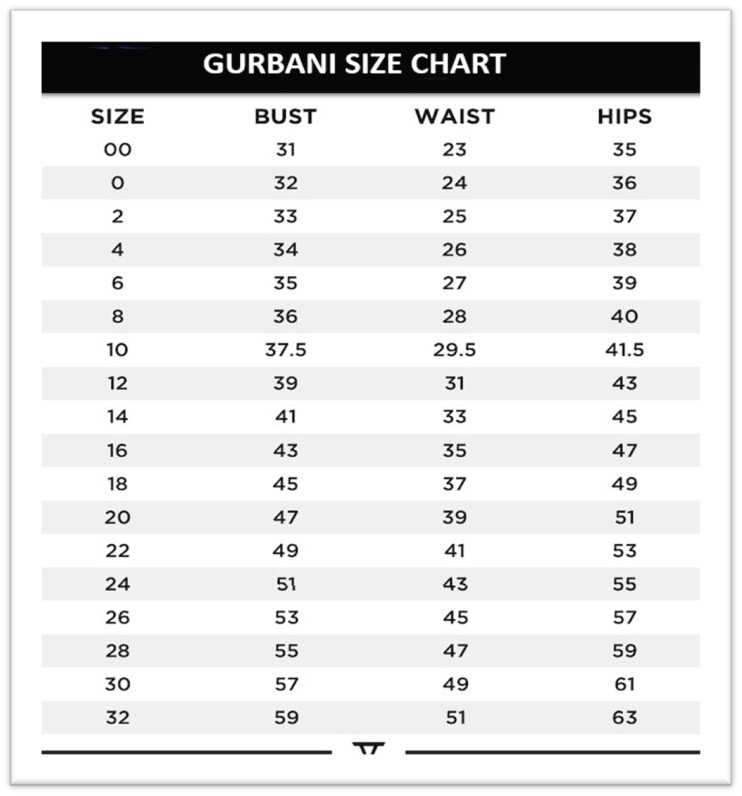 Size Guide - Gurbani London